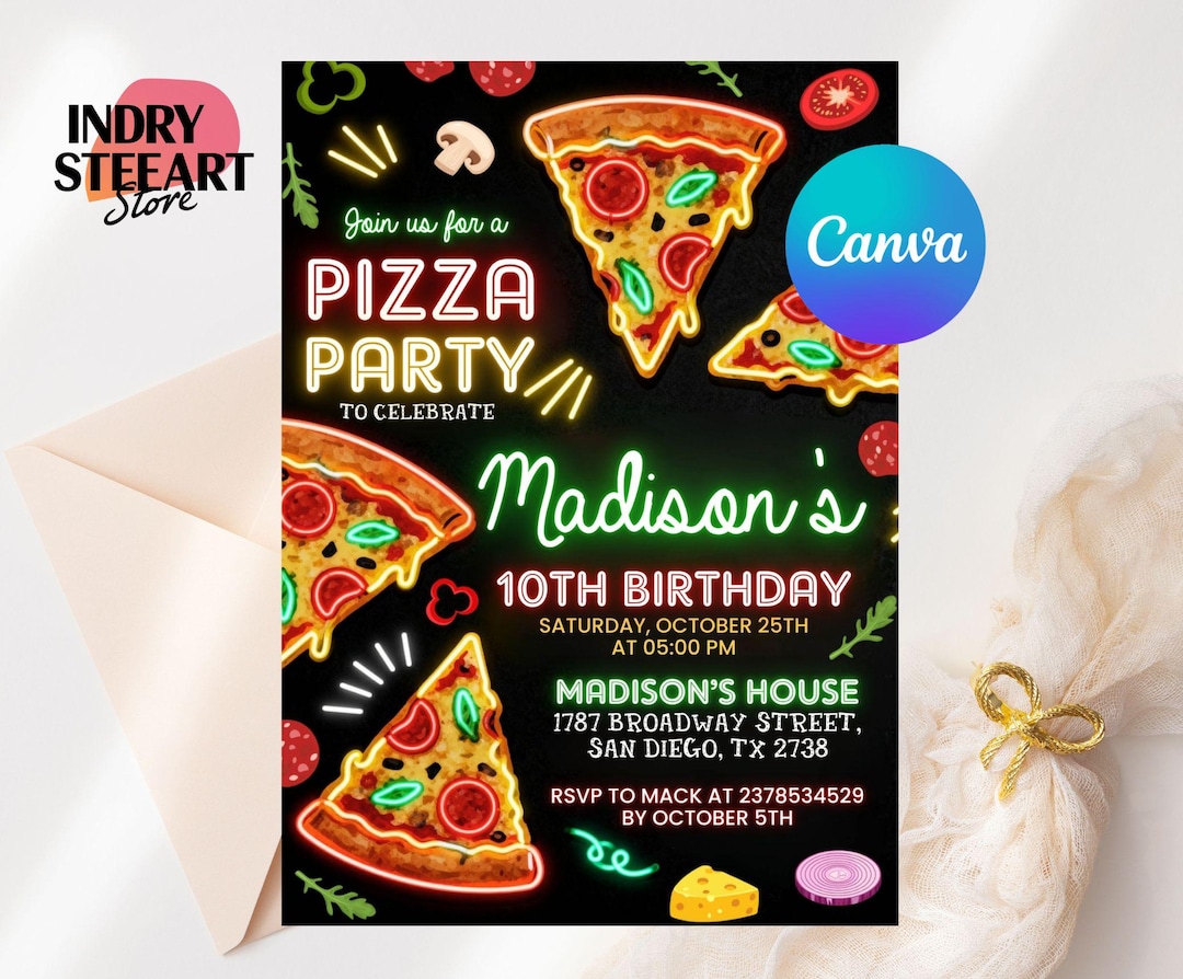 Pizza Party Birthday Invitation Template Digital, Editable Pizza Party ...