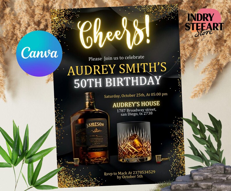 Editable Whiskey Birthday Invitation, Adult Men Birthday Invite, 30th ...