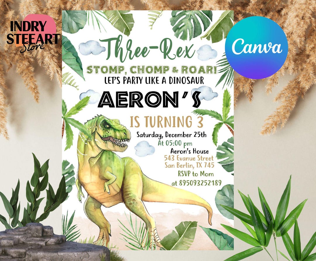 Editable Dinosaur Birthday Invitation, Three-rex Invitation, 3 Rex ...