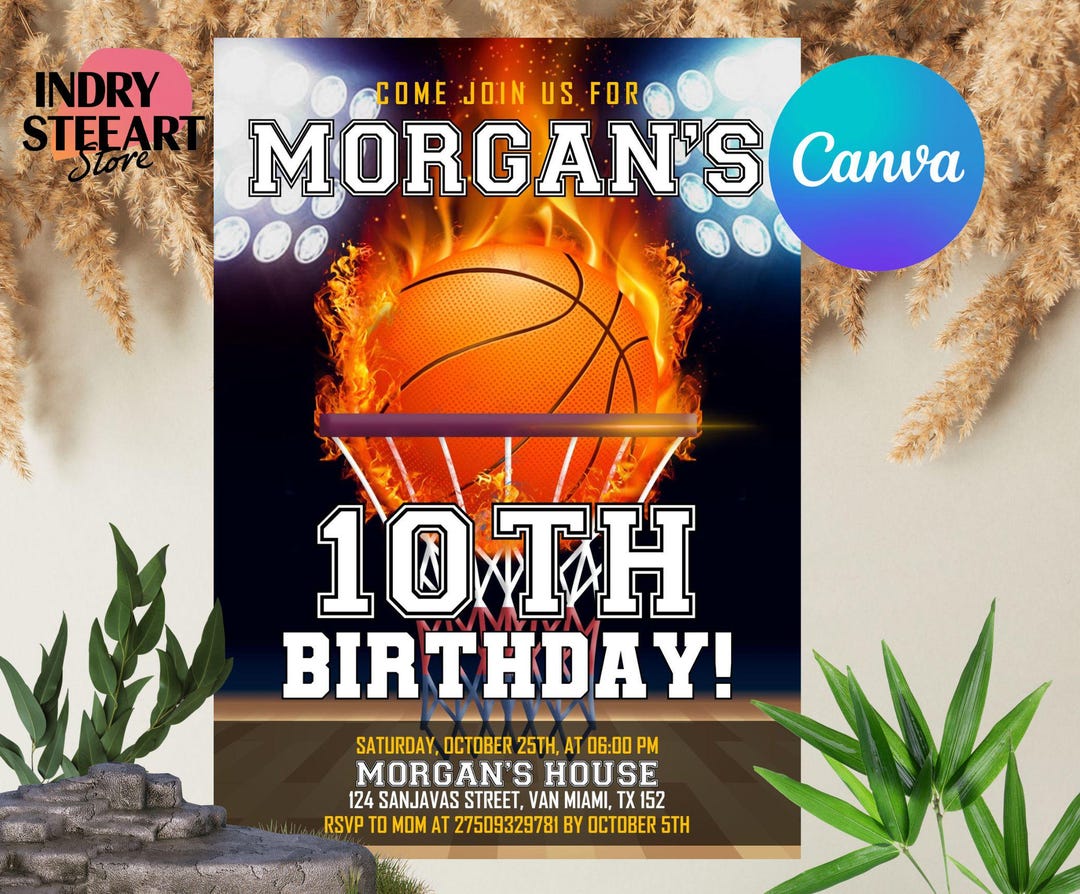 Editable Basketball Invitation Template, Basketball Birthday Invitation ...