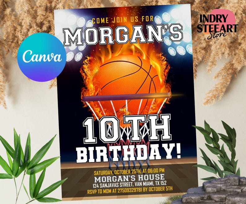 Editable Basketball Invitation Template, Basketball Birthday Invitation ...