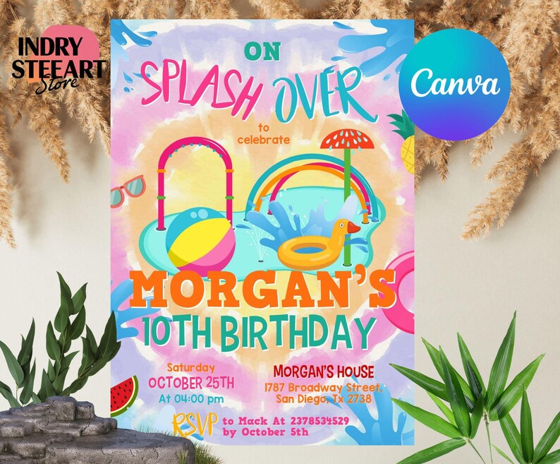 Splash Pad Party Invitation, Splish Splash Invitation, Water Park Party Invitation, Download ...