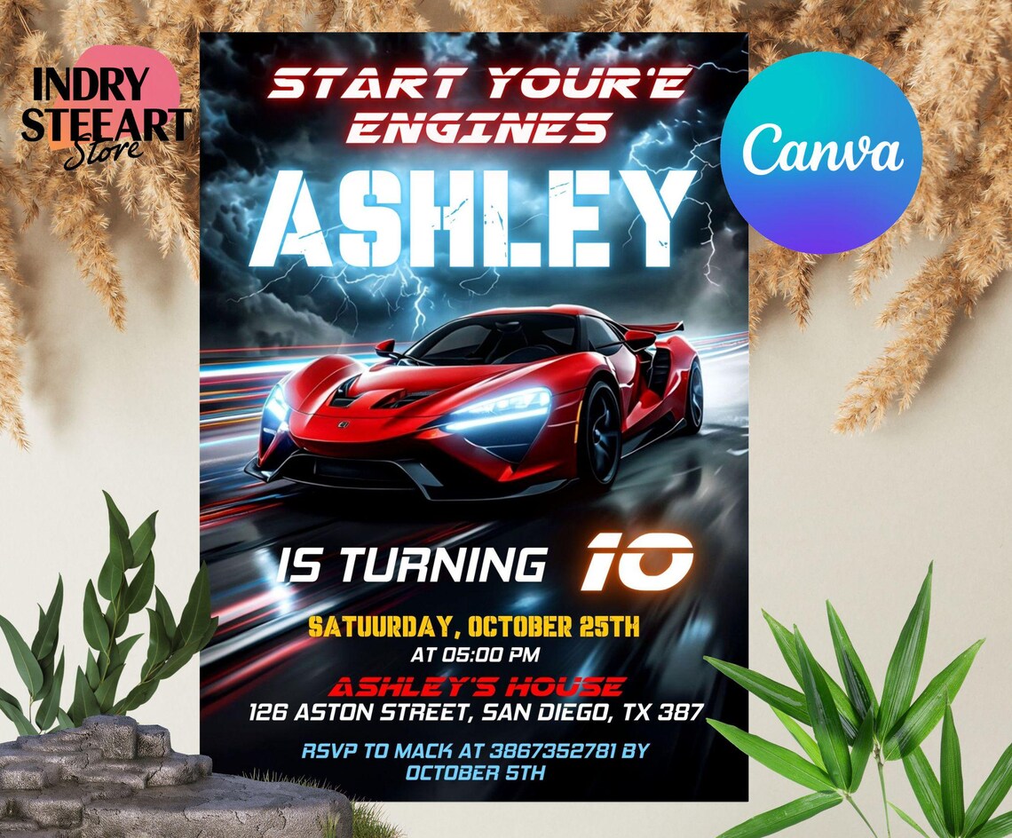 Editable Race Car Birthday Invitation, Race Car Invitation, Race Car ...