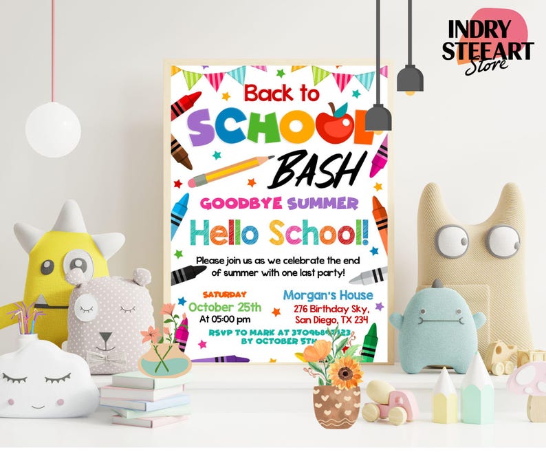 Back to School Party Invitation Template, Editable End of Summer Party ...