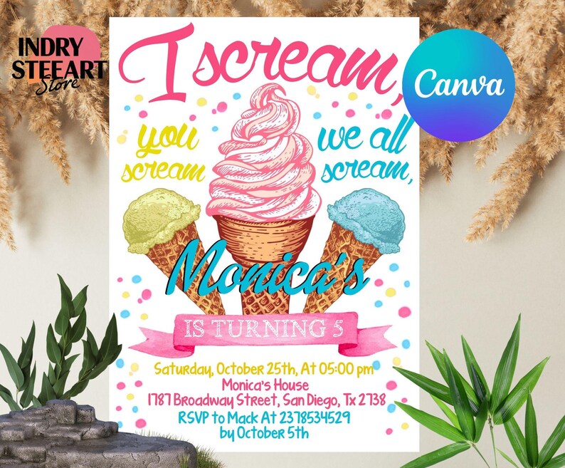 Editable Ice Cream Birthday Party Invitation, I Scream You Scream We ...