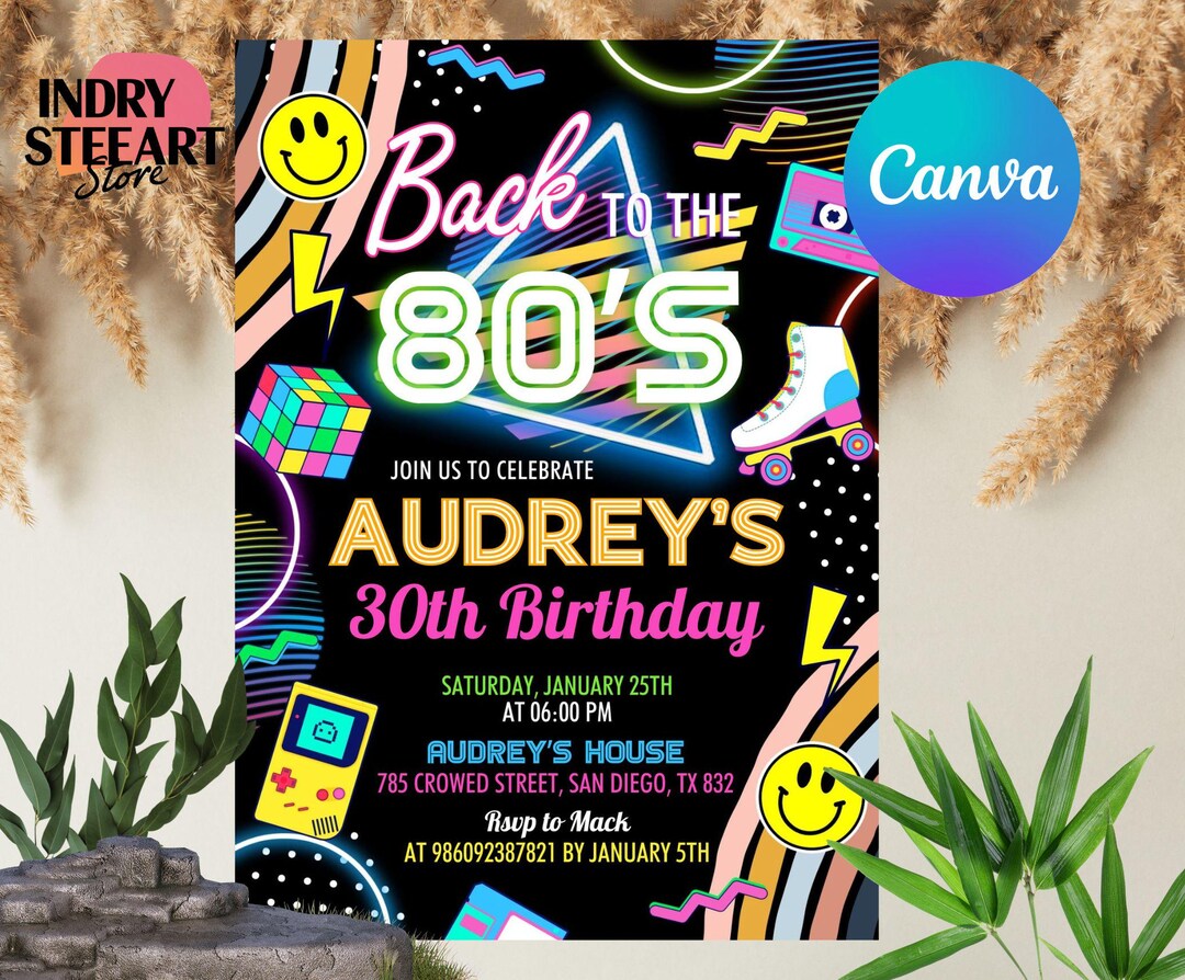 Editable 80's Birthday Party Invitation, Back to the 80's, 80's Party ...