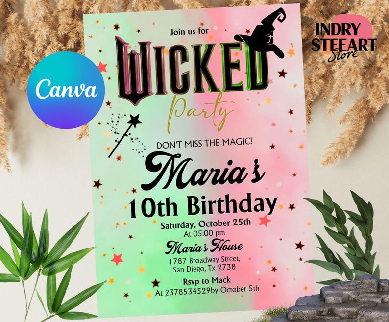 Wicked Inspired Birthday Invitation, Wicked Party Invitation, Wicked ...