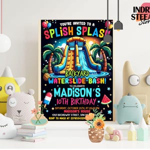 Editable Waterslide Birthday Invitation - Summer Pool Party - Splash ...