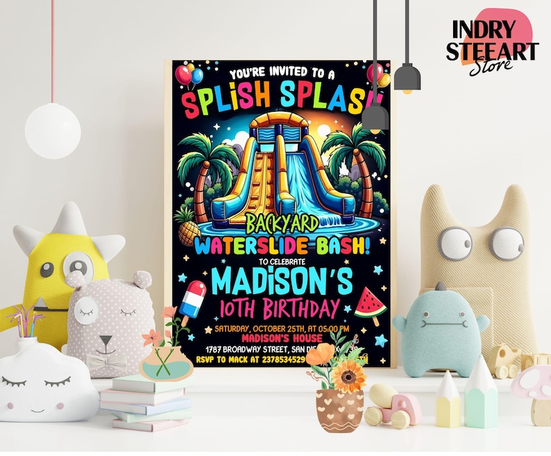 Editable Waterslide Birthday Invitation - Summer Pool Party - Splash ...