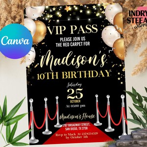 Red Carpet Invitation, Star VIP Pass Birthday Party, Glamorous ...