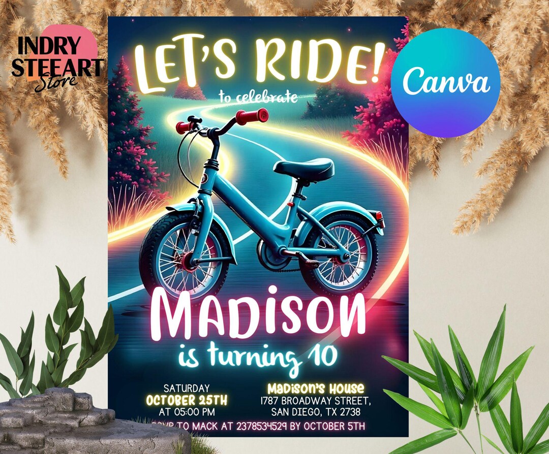 Balance Bike Birthday Invitation, Bicycle Birthday Party Invitations ...