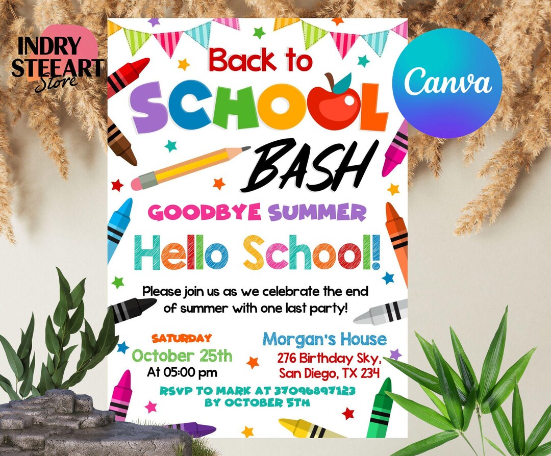 Back to School Party Invitation Template, Editable End of Summer Party ...