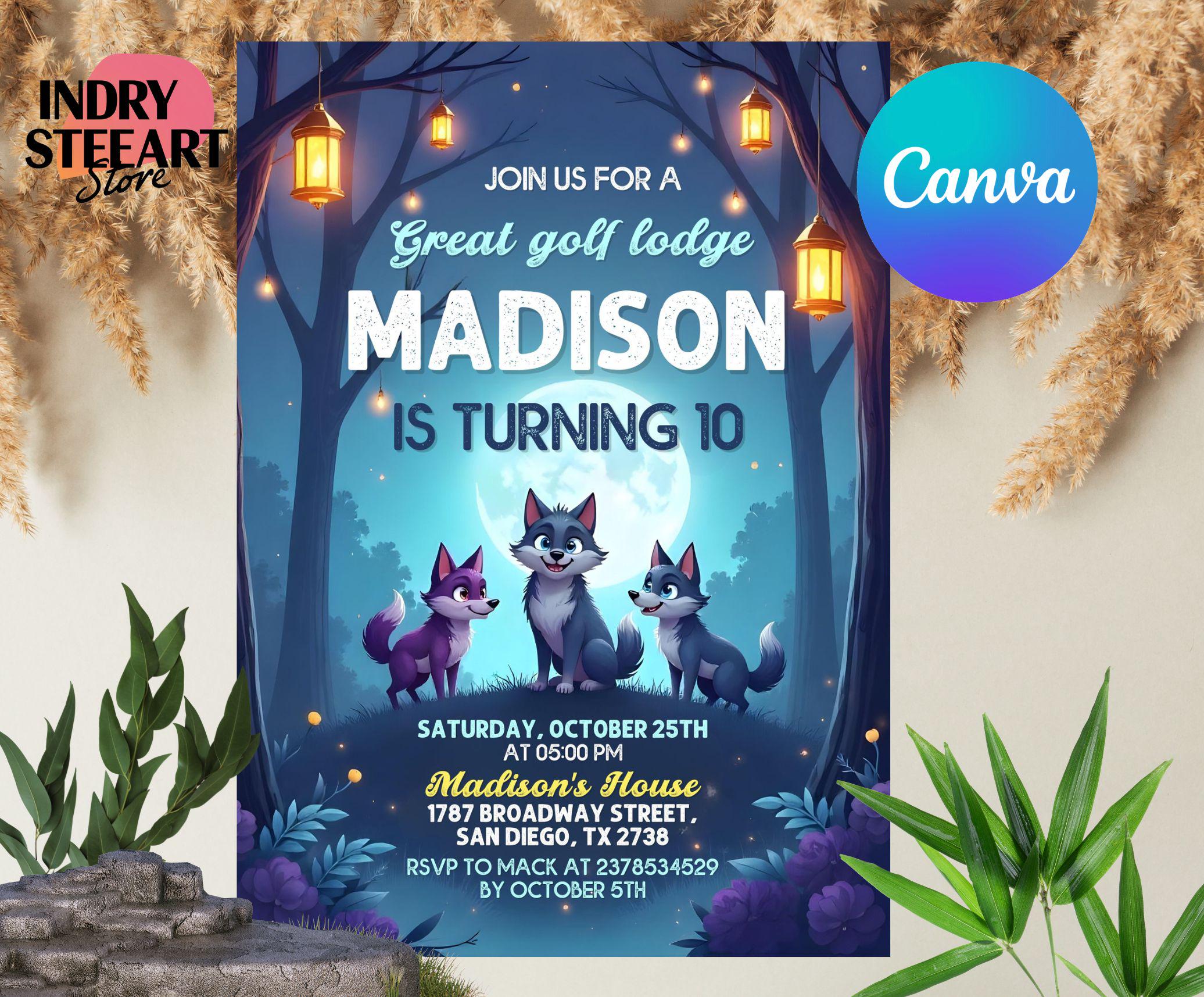 Wolf Birthday Invitation, Wolf Birthday Party Invitation, Wolf Themed ...