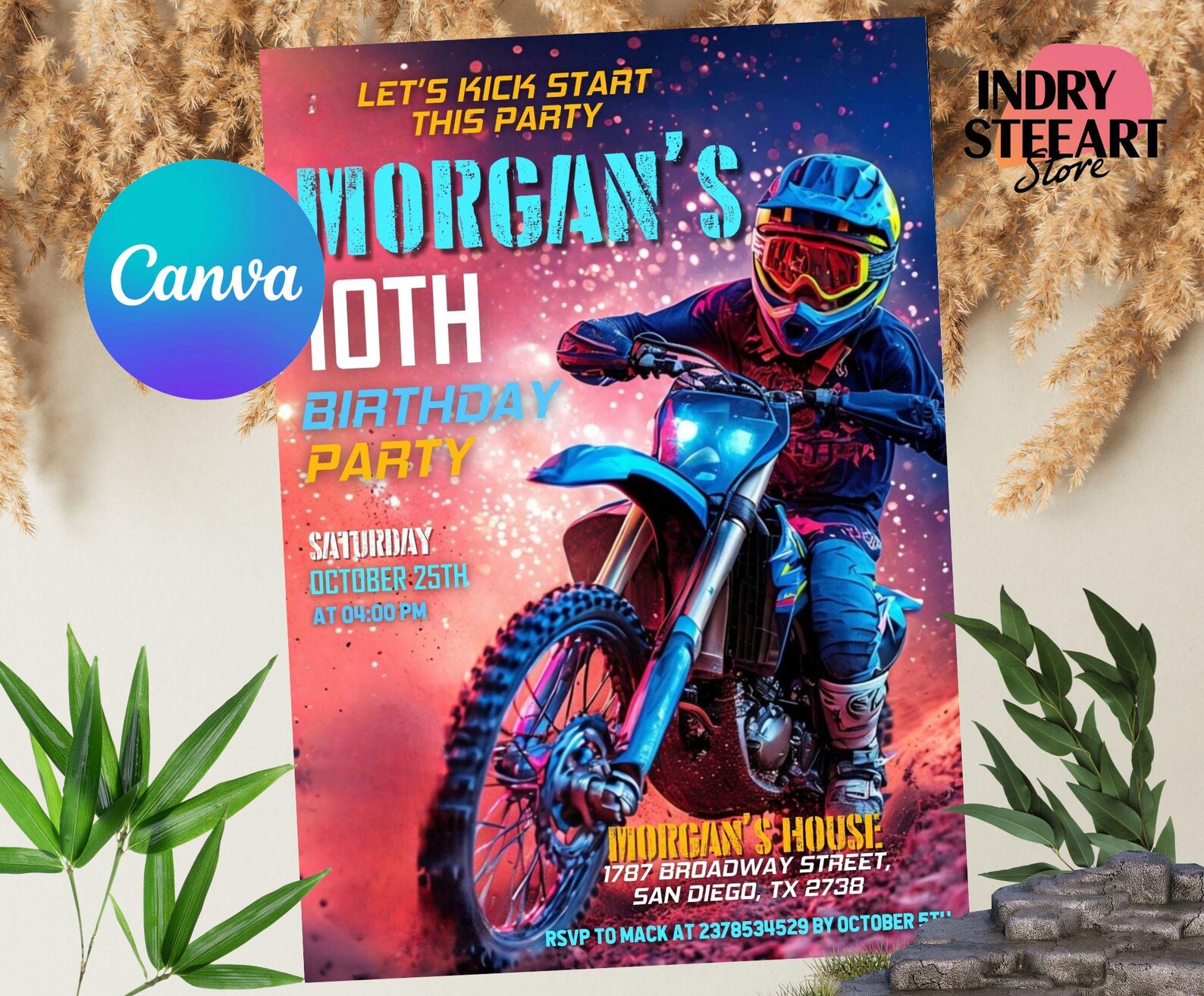Editable Motocross Birthday Invitation, Dirt Bike Birthday Invitation ...