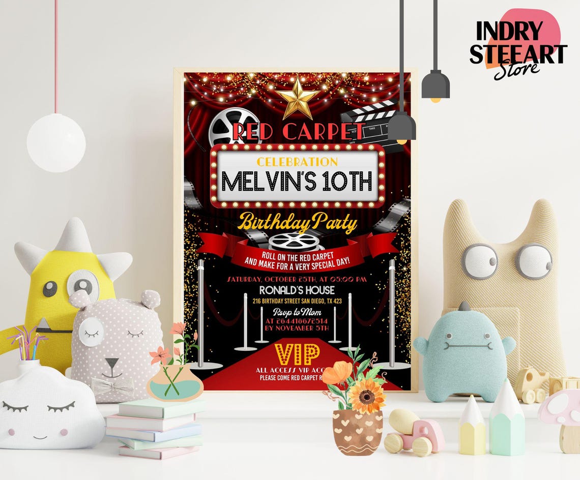 Editable Red Carpet Birthday Invitation, Red Carpet Event Hollywood ...
