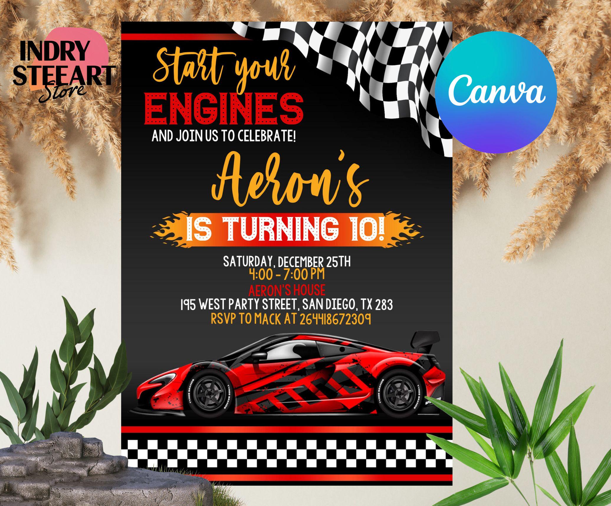 Editable Race Car Birthday Invitation, Race Car Invitation, Race Car ...