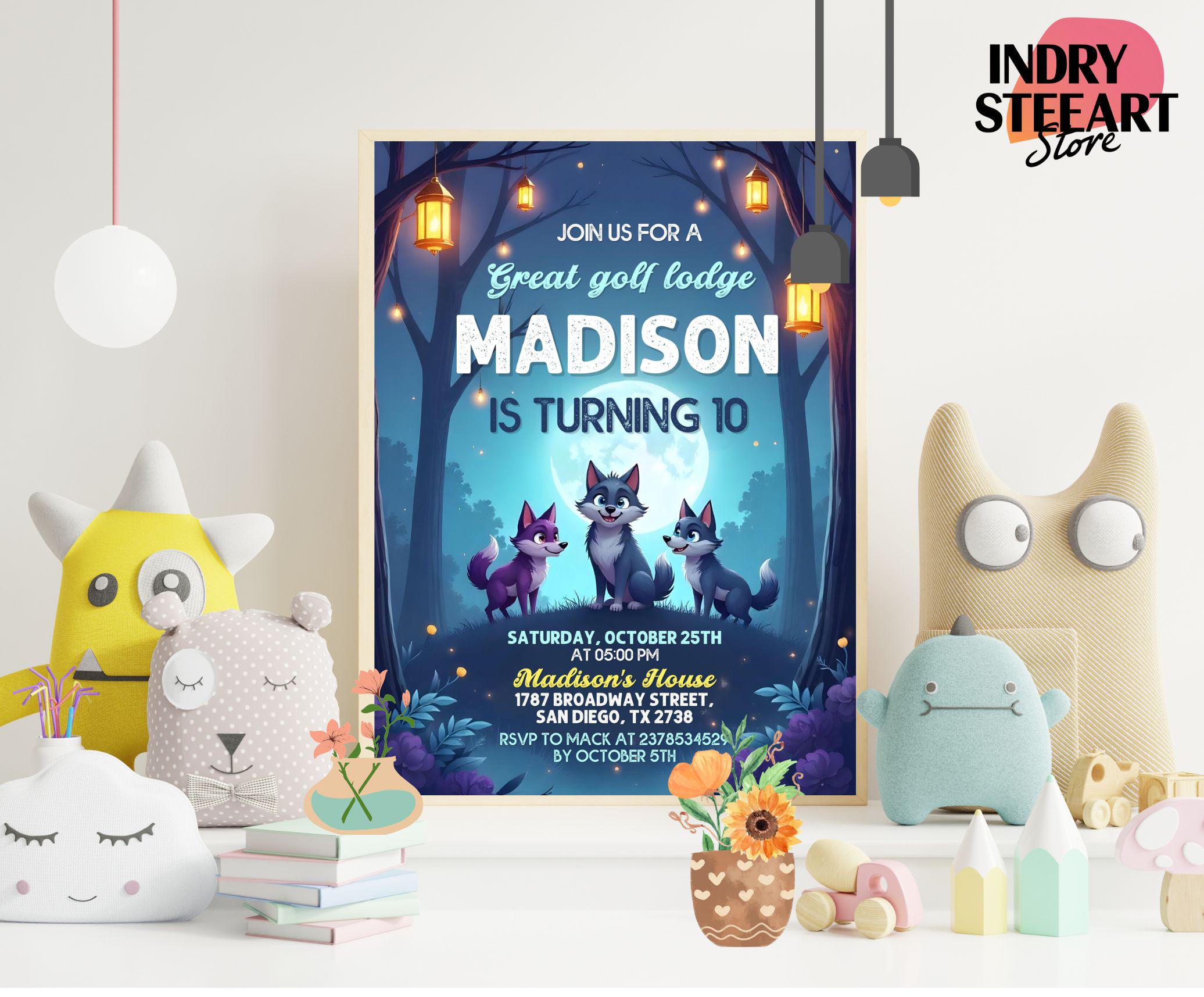 Wolf Birthday Invitation, Wolf Birthday Party Invitation, Wolf Themed ...