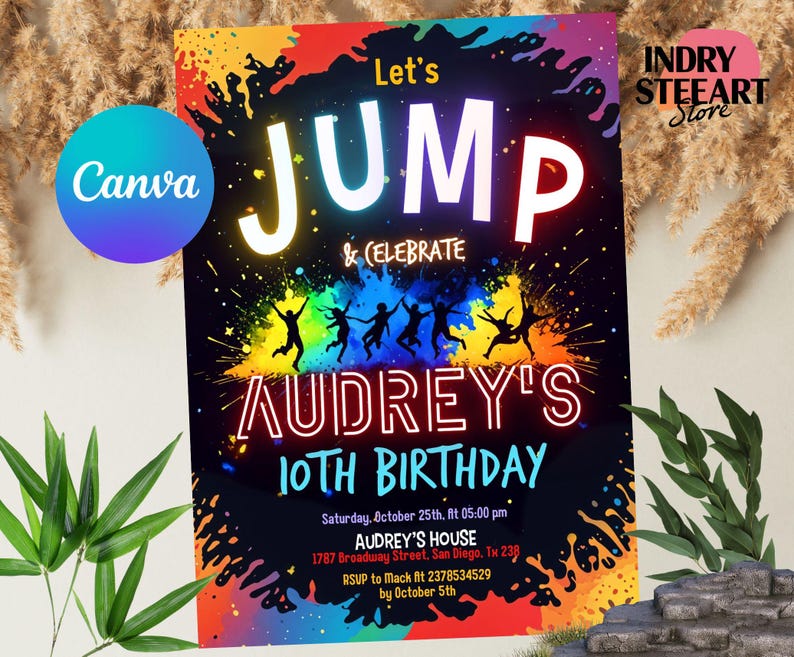 Editable Jump Birthday Invitation, Jump Invite, Trampoline Party ...