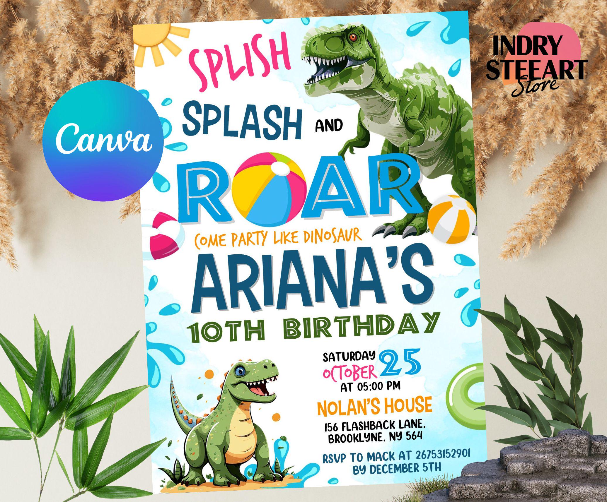 Editable Dinosaur Pool Party Invitation,dinosaur Birthday Invite,dino ...