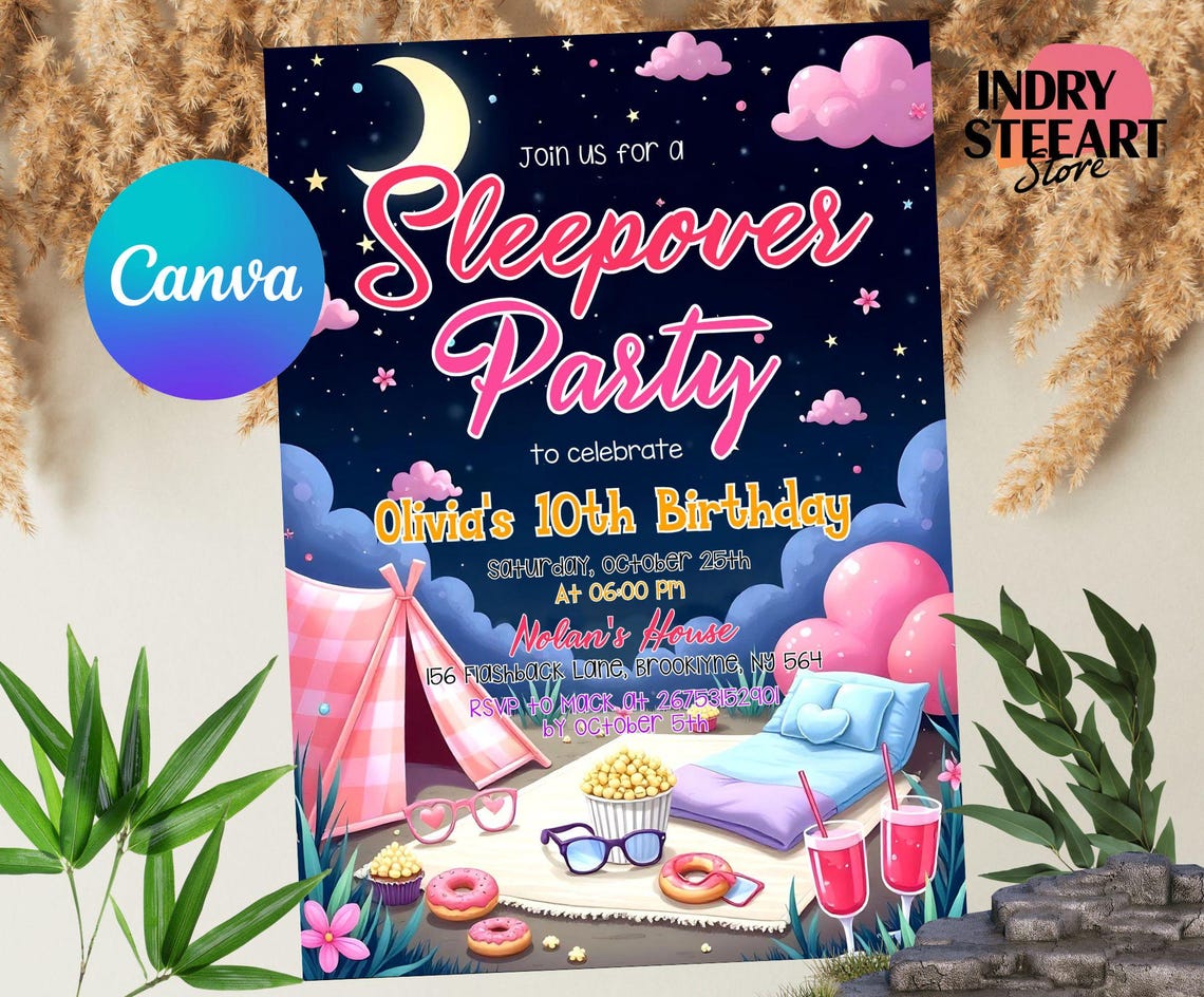 Sleepover Birthday Invitation, Printable Sleepover Invite, Slumber ...