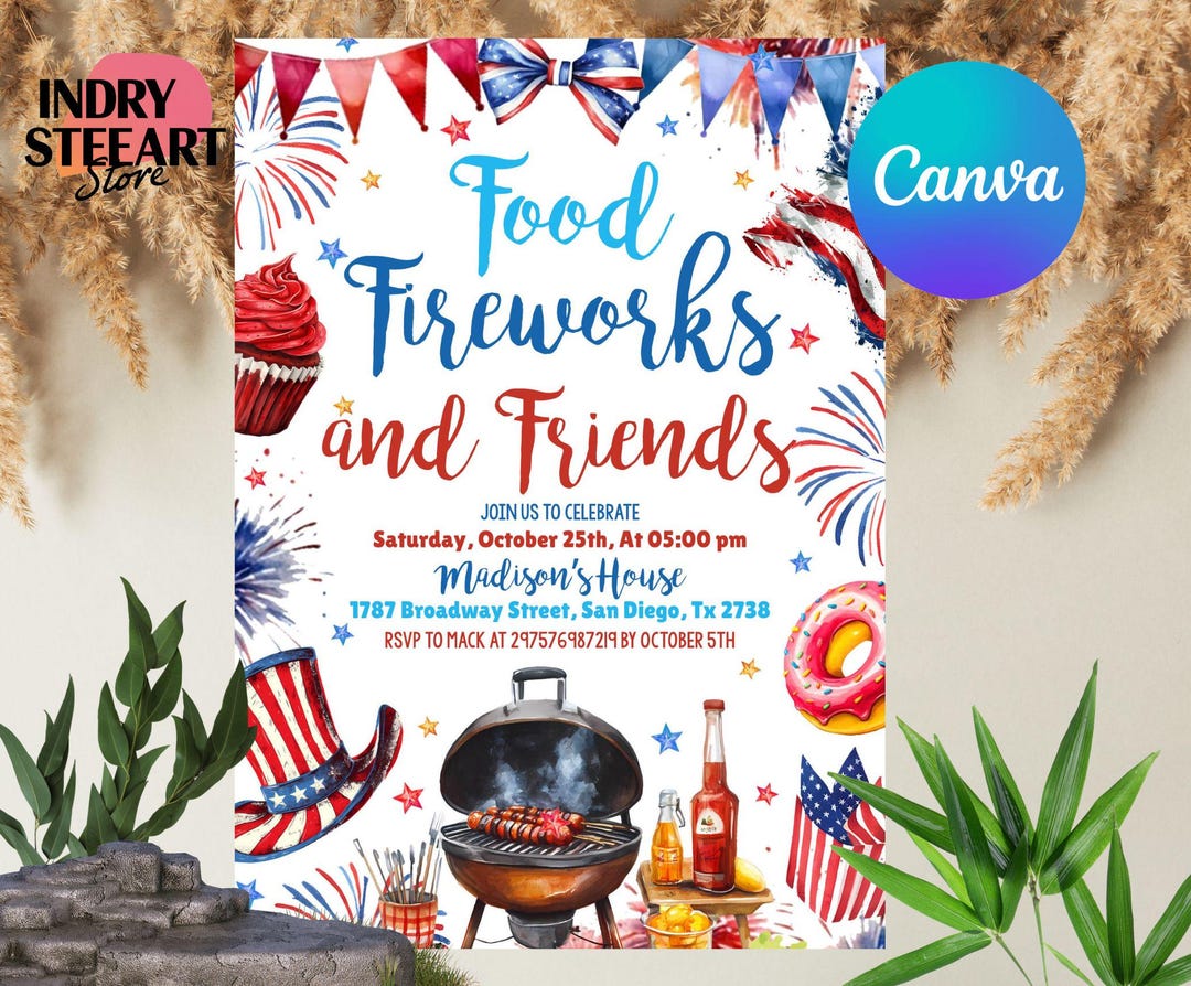 Editable 4th of July BBQ Invitation Independence Day BBQ Barbeque ...