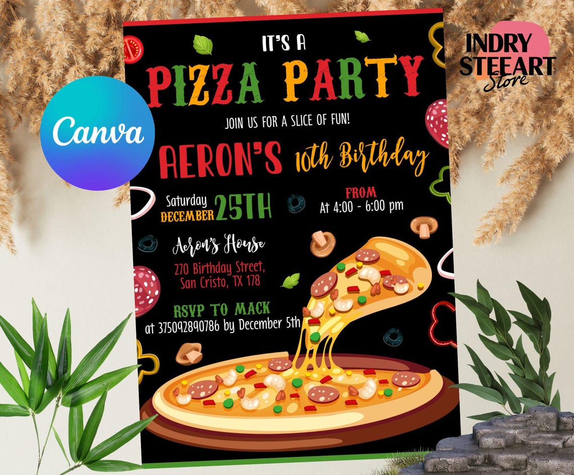 Pizza Party Invitation Template, Pizza Birthday Party Invitation, Pizza ...