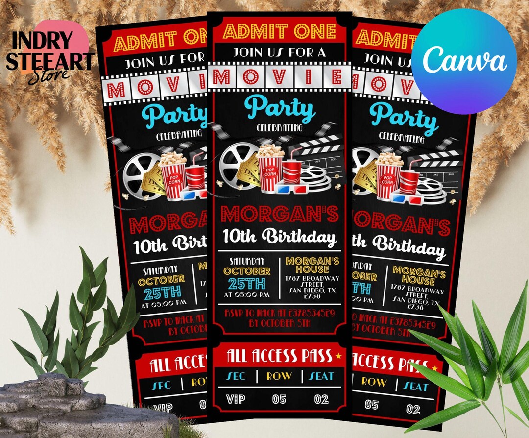 Editable Movie Ticket Birthday Invitation, Movie Party Ticket, Movie ...