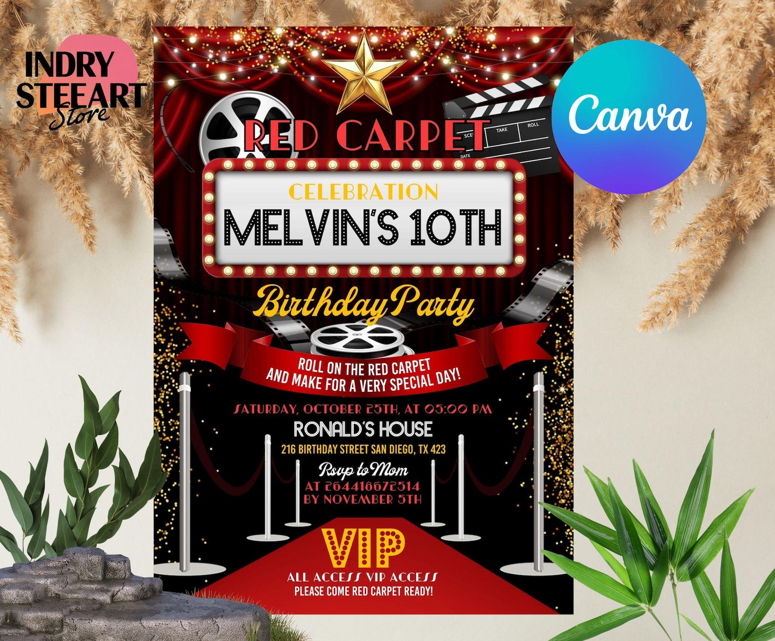 Editable Red Carpet Birthday Invitation, Red Carpet Event Hollywood ...