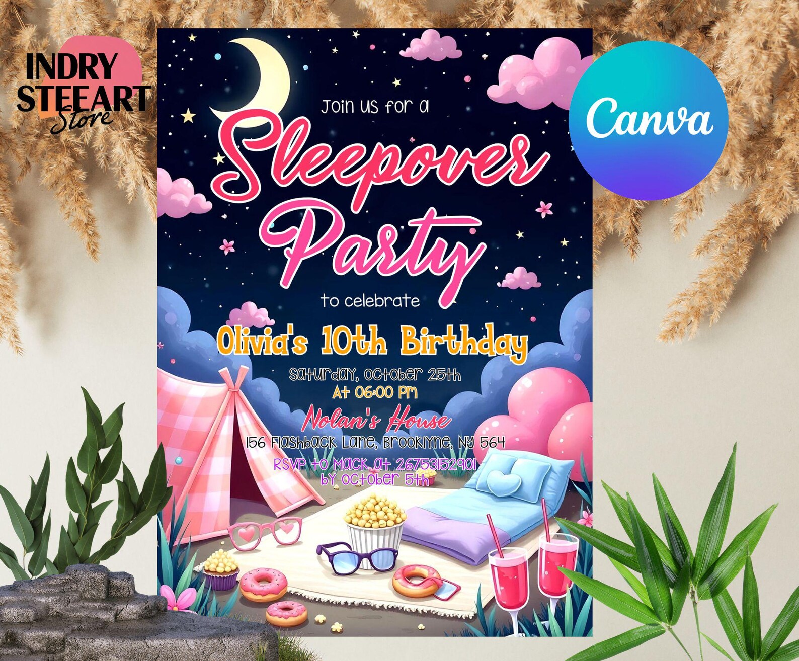 Sleepover Birthday Invitation, Printable Sleepover Invite, Slumber ...