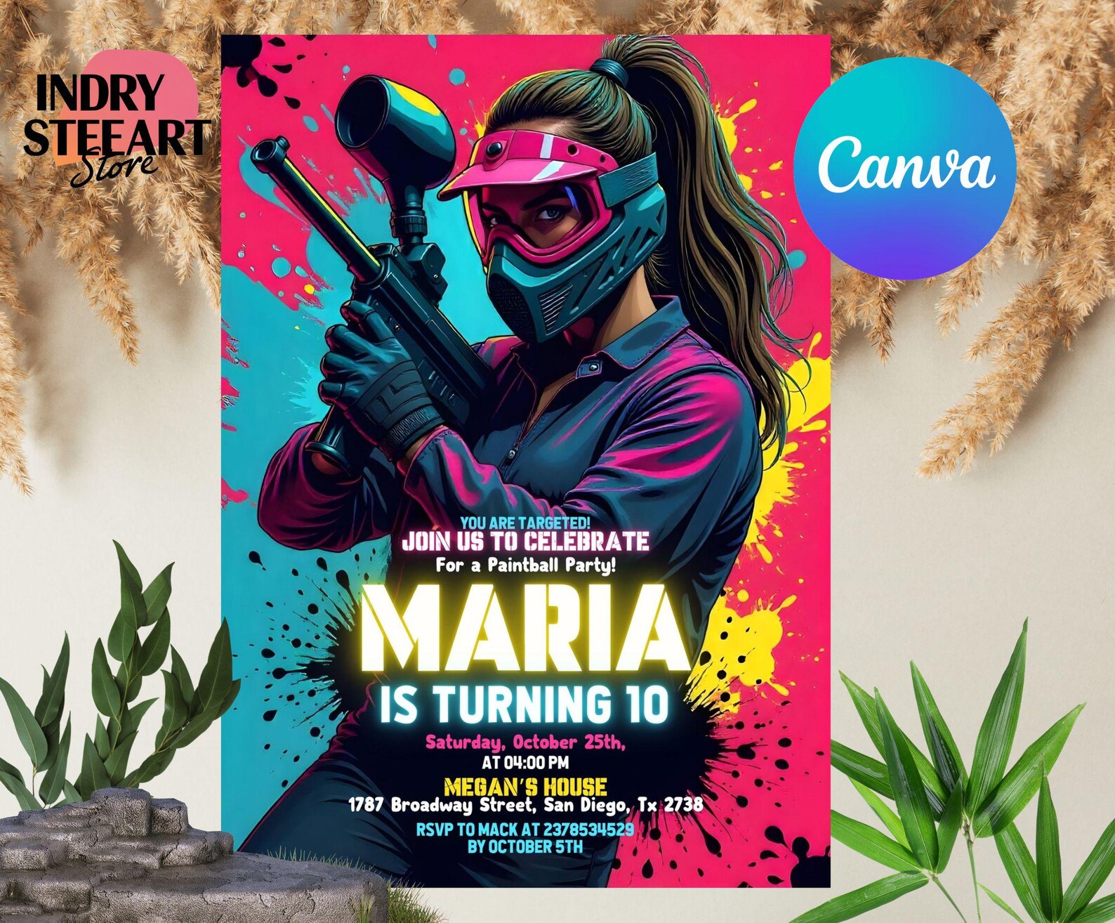 Editable Paintball Birthday Invitation, Paintball Girl Party Invite ...