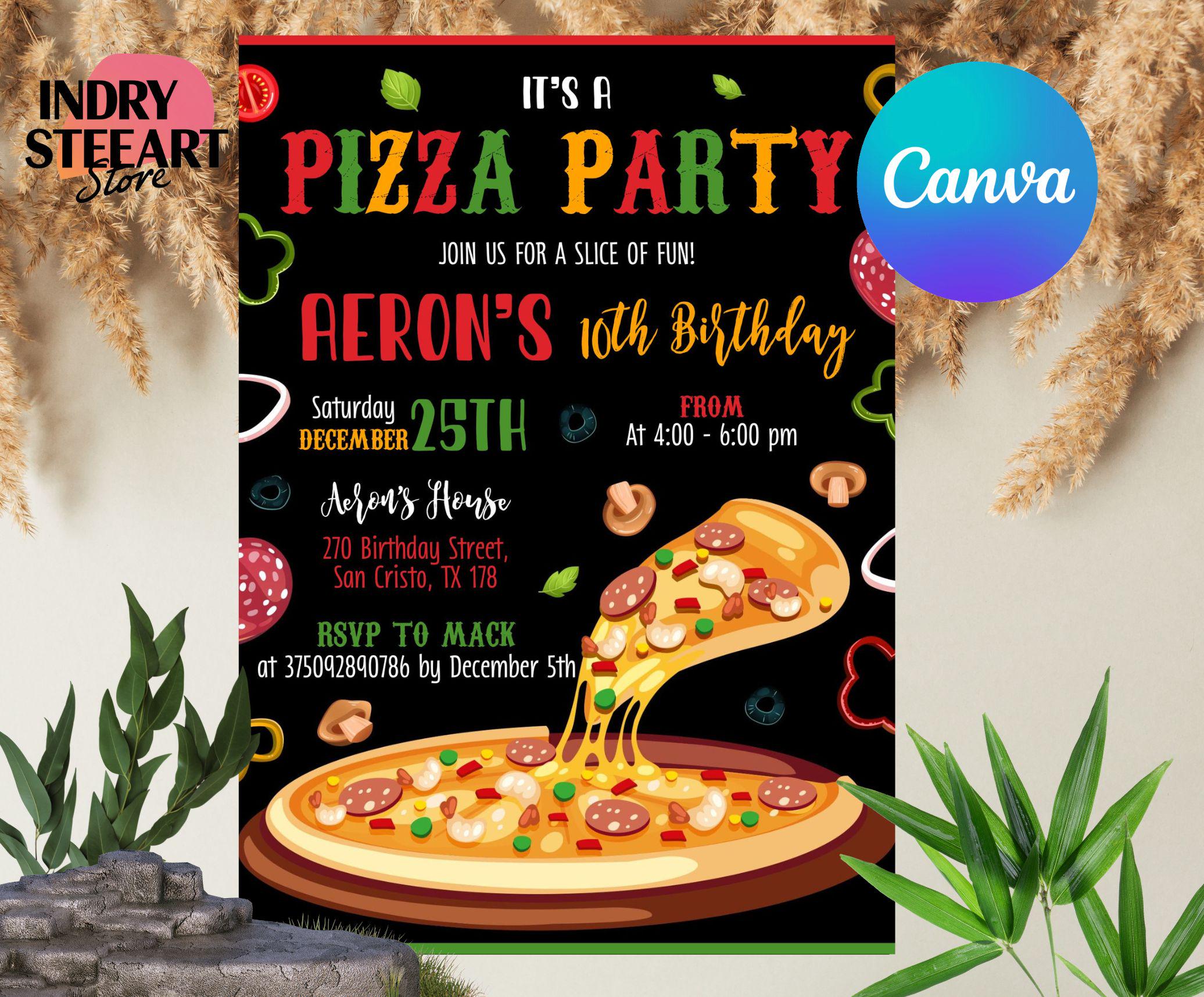 Pizza Party Invitation Template, Pizza Birthday Party Invitation, Pizza ...