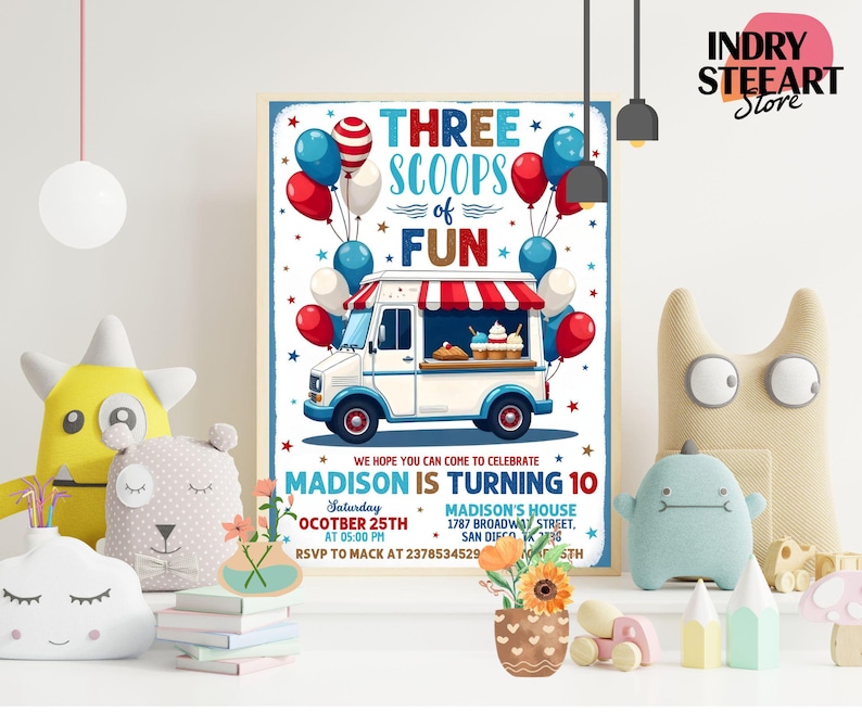 Editable Ice Cream Truck Birthday Invitation, Ice Cream Birthday Invite ...