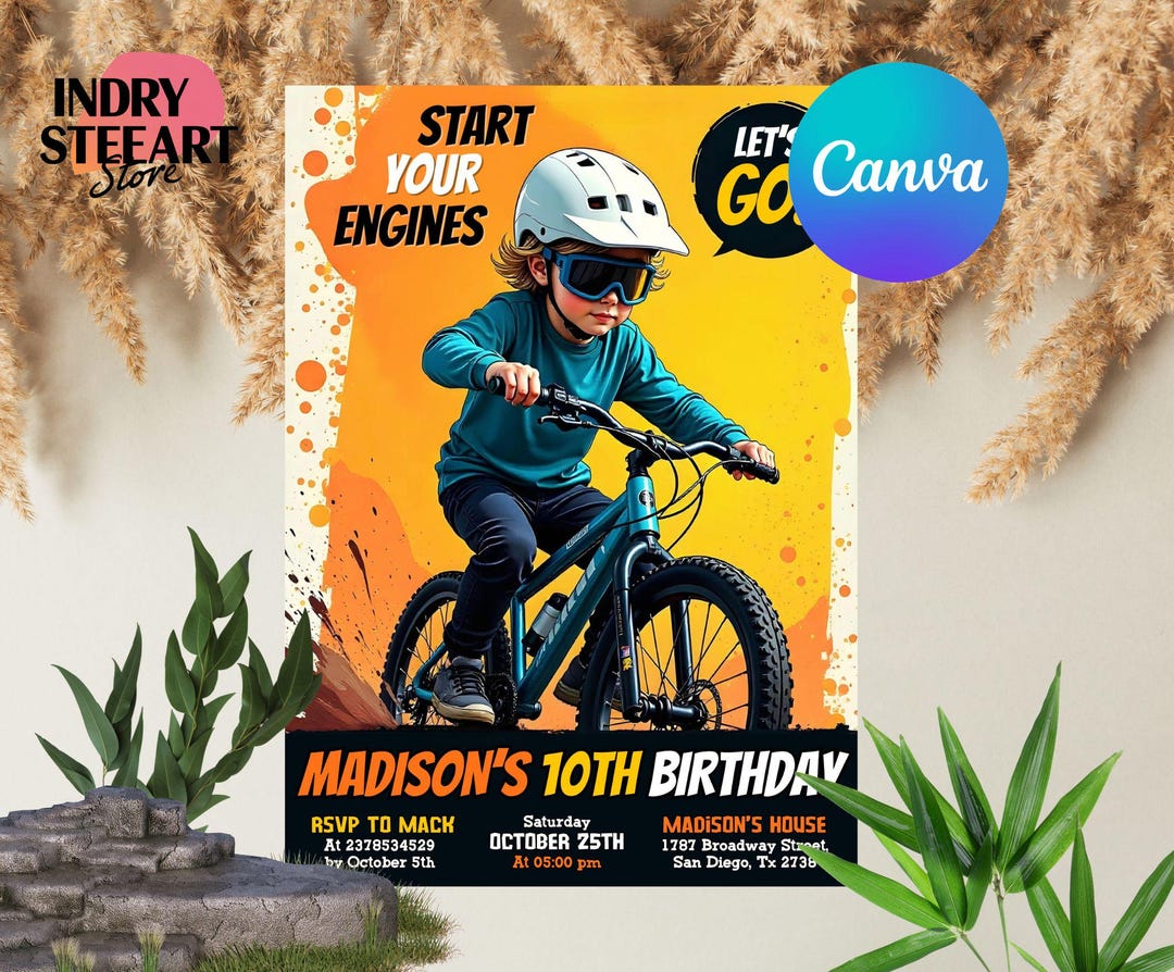 BMX Bike Birthday Invitation Template - Editable Canva BMX Party Invite ...