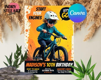 BMX Bike Birthday Invitation Template - Editable Canva BMX Party Invite ...