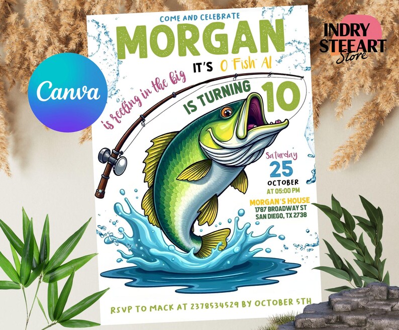 Editable Fishing Birthday Invitation Template, Fishing Birthday Invite ...