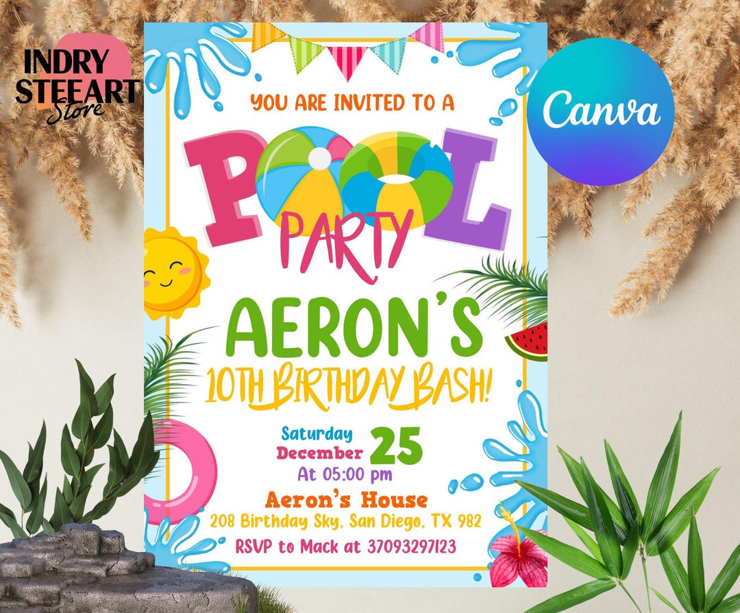 Editable Pool Party Invitation, Girl Pool Birthday Party, Summer ...