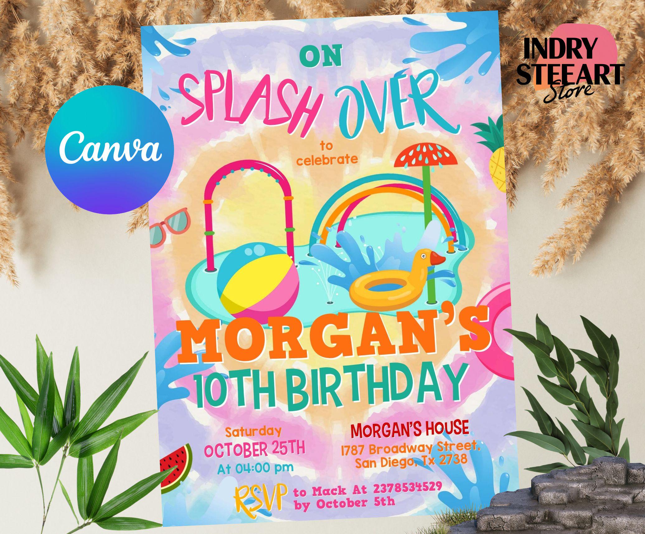 Splash Pad Party Invitation, Splish Splash Invitation, Water Park Party ...