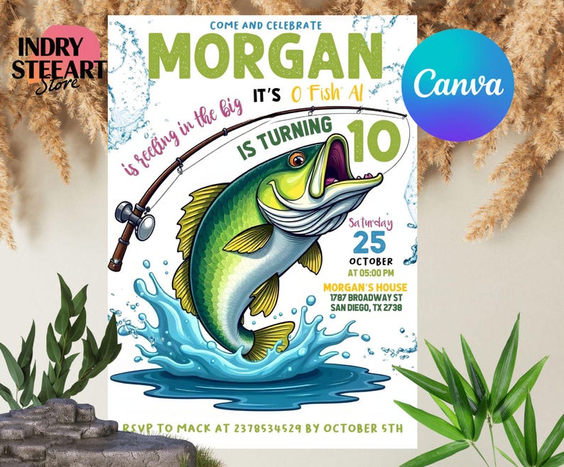 Editable Fishing Birthday Invitation Template, Fishing Birthday Invite ...