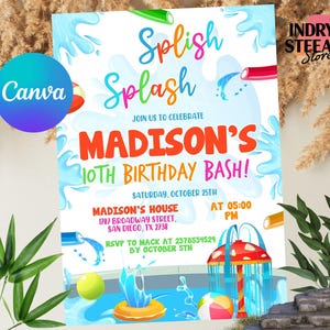 Editable Splish Splash Invitation, Splash Pad Party Invitation, Water ...
