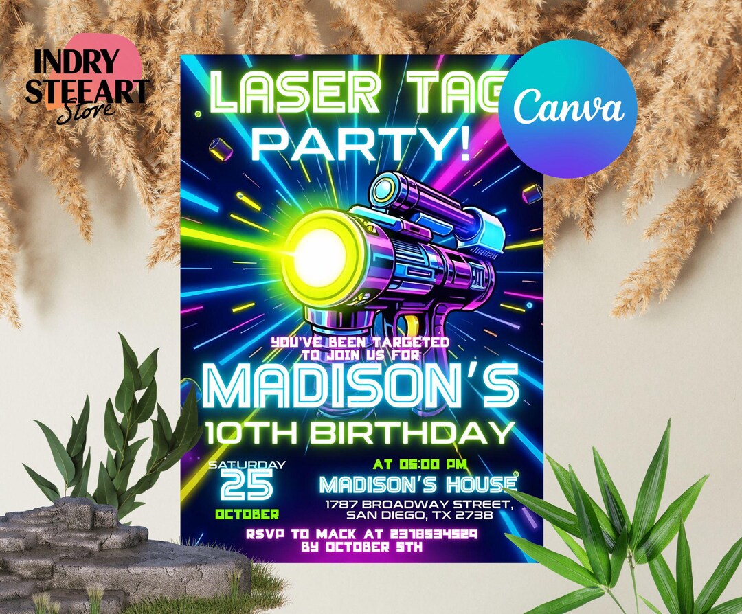 Editable Laser Tag Birthday Invitation, Laser Tag Party Invite Template ...