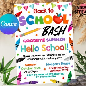 Back to School Party Invitation Template, Editable End of Summer Party ...