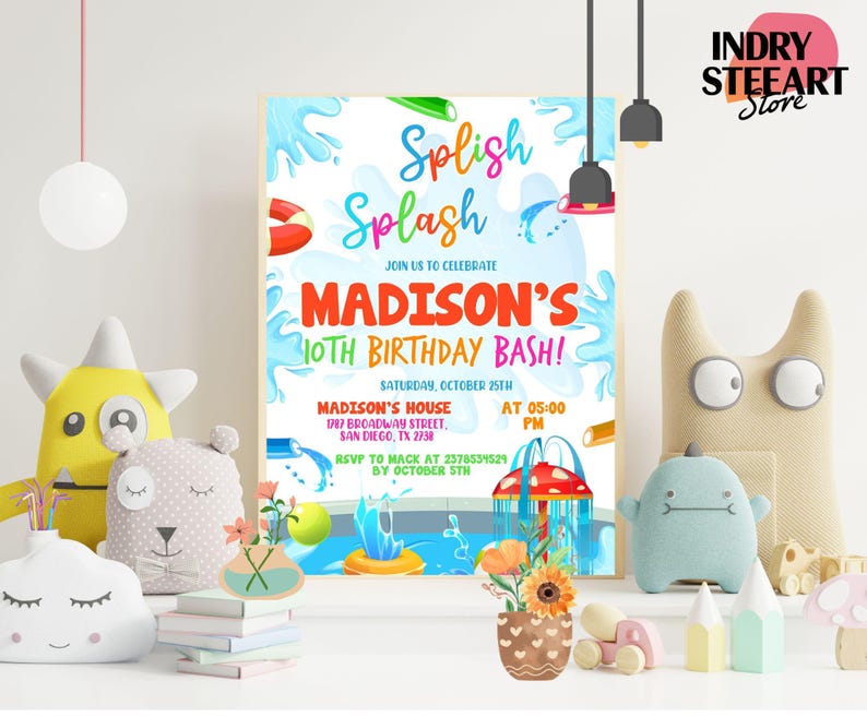 Editable Splish Splash Invitation, Splash Pad Party Invitation, Water Park Party Invitation ...