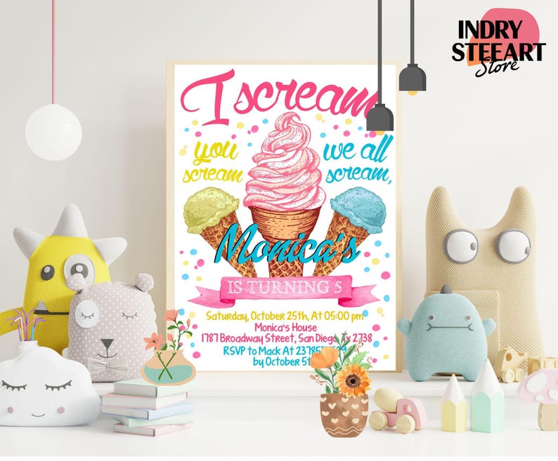Editable Ice Cream Birthday Party Invitation, I Scream You Scream We ...