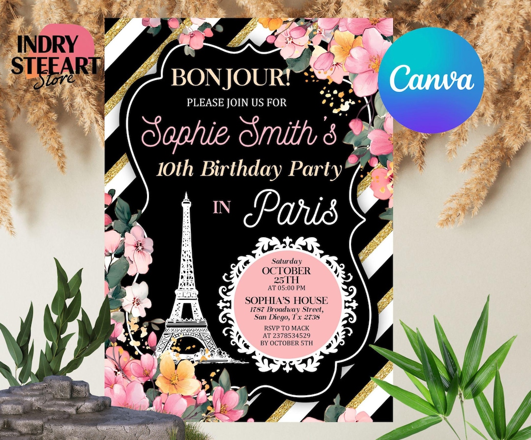 Paris Birthday Invitation,party in Paris Digital Invitation,paris Party ...
