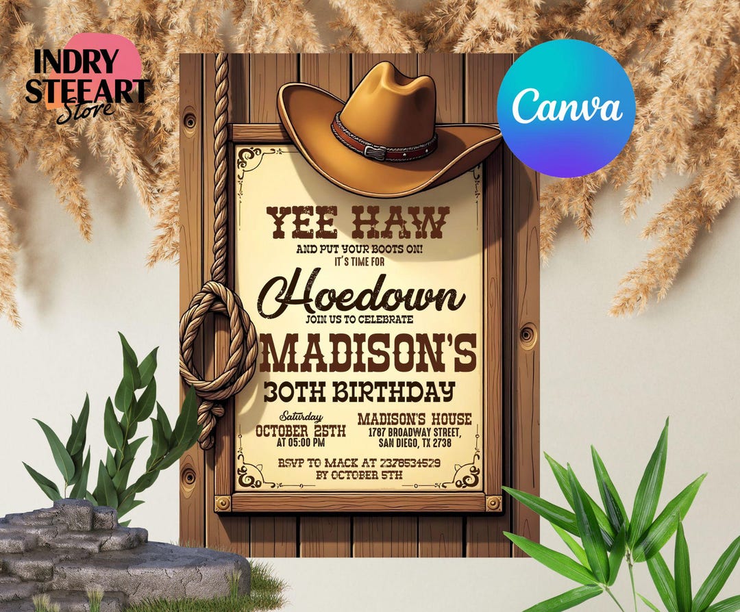 Cowboy Birthday Party Invitation, Cowboy Western Birthday Invitation ...