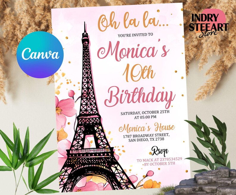 Paris Birthday Invitation Template, Paris Birthday Party Invitation ...