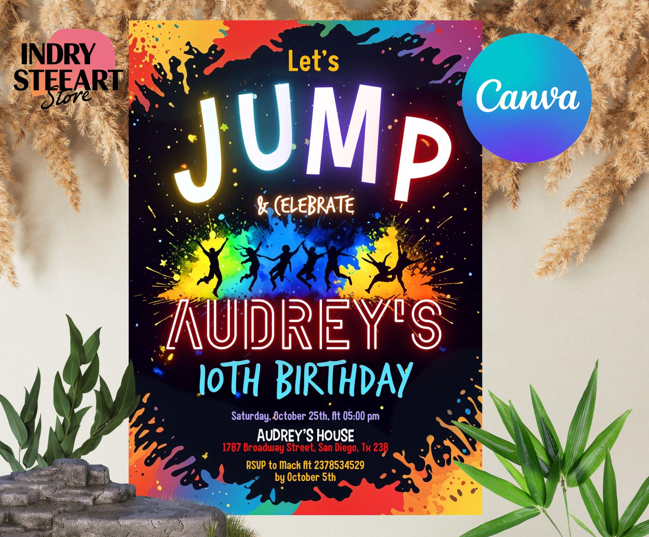 Editable Jump Birthday Invitation, Jump Invite, Trampoline Party ...