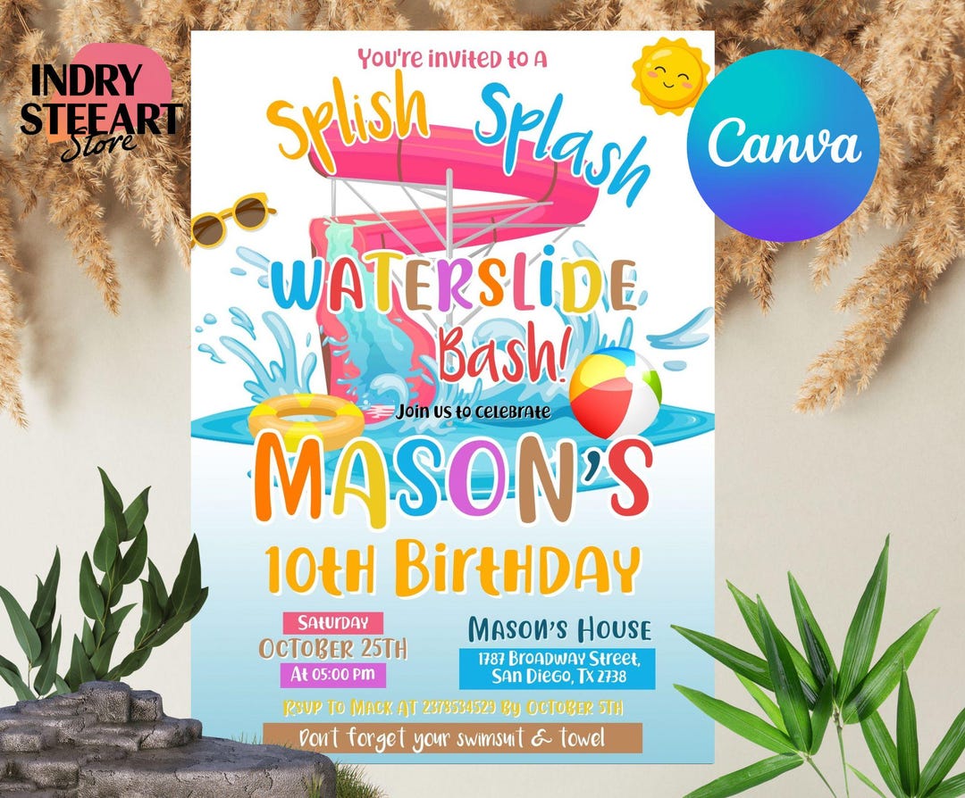 Editable Water Slide Invitation, Water Slide Party Invite, Instant ...