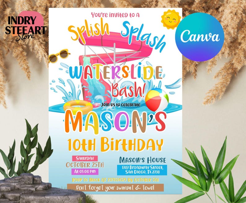 Editable Water Slide Invitation, Water Slide Party Invite, Instant ...