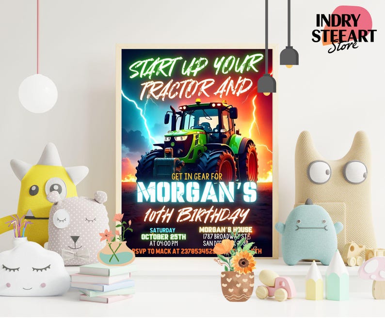 Editable Tractor Invitation, Green Tractor Birthday Invitation, Green ...